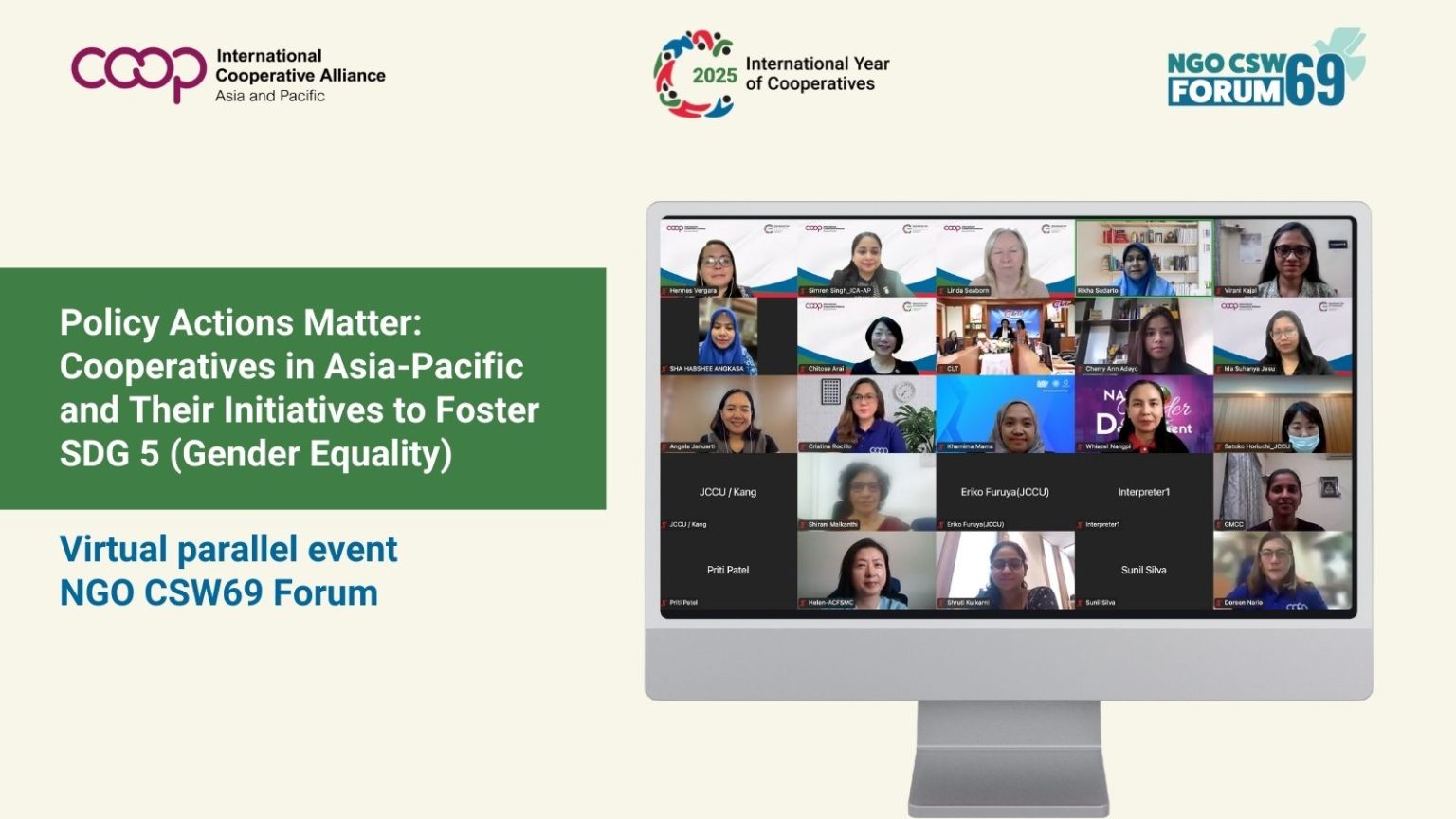 Cooperatives Fostering Gender Equality: Reflections from NGO CSW69 ...